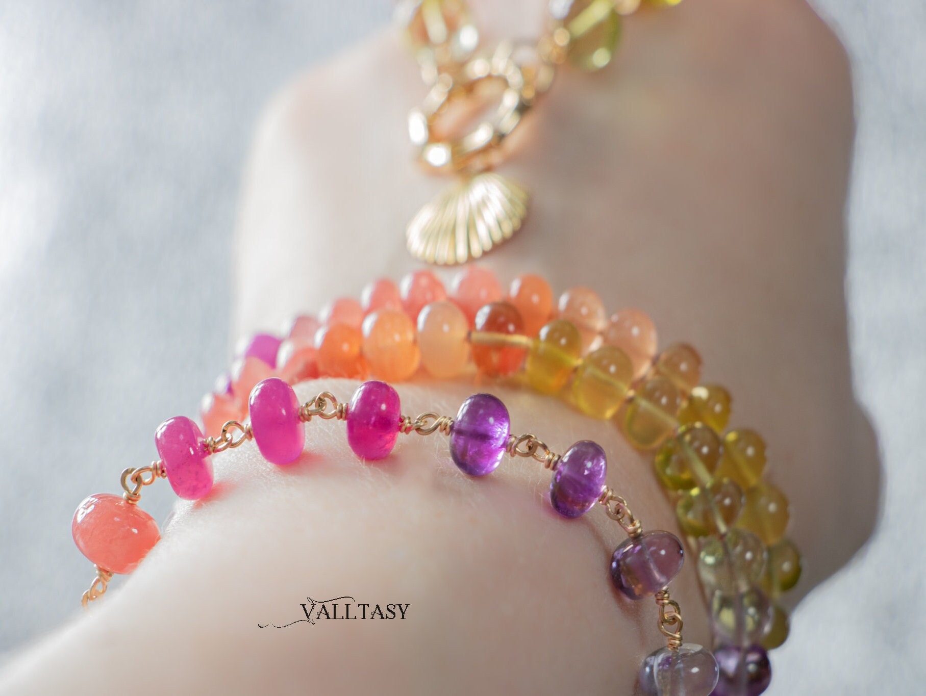Solid Gold 14K Multi Gemstone Bracelet, Sunset Inspired Wire Wrapped ...