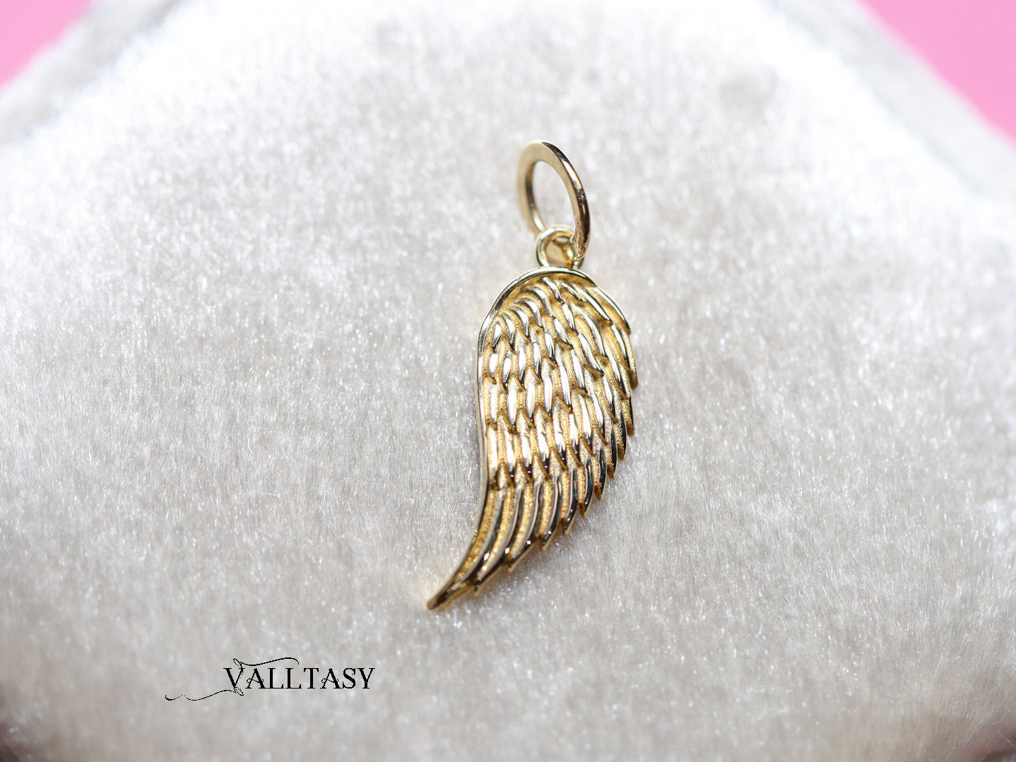 Solid Gold 14K Angel Wing Charm - Valltasy