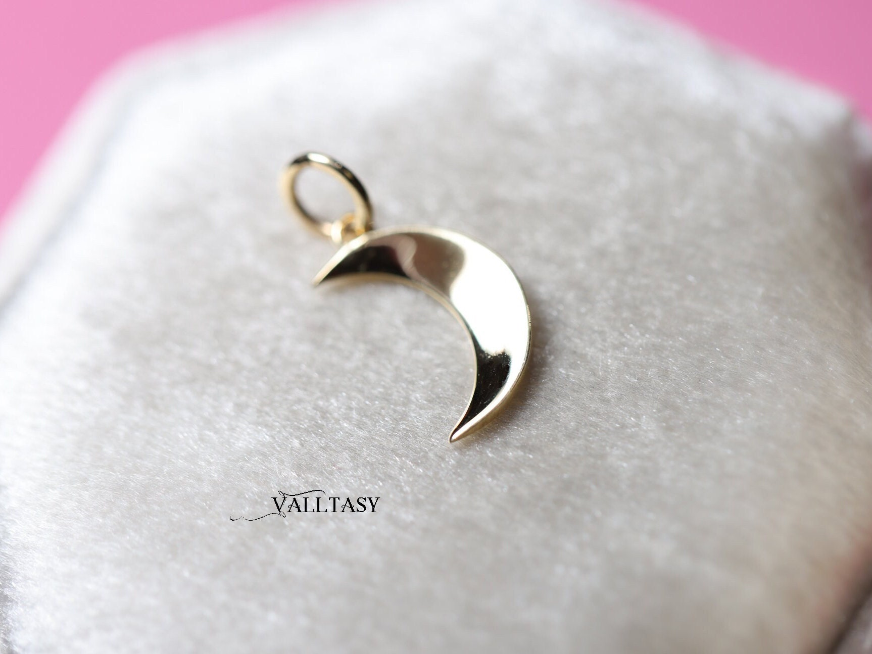 Solid Gold 14K Crescent Charm, Half Moon Charm - Valltasy