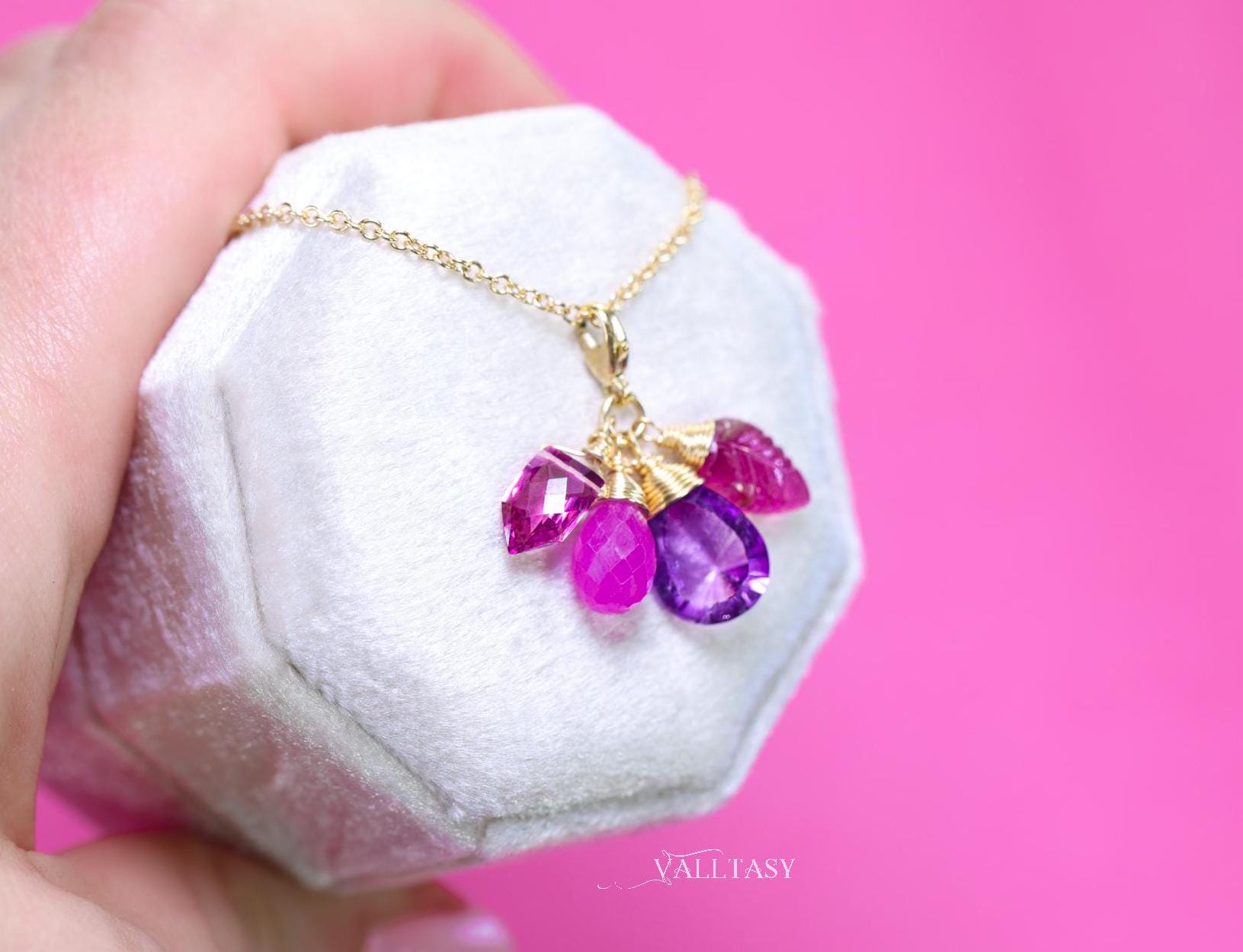 Solid Gold 14K Pink Sapphire and Pink Tourmaline Charm with a Lobster ...