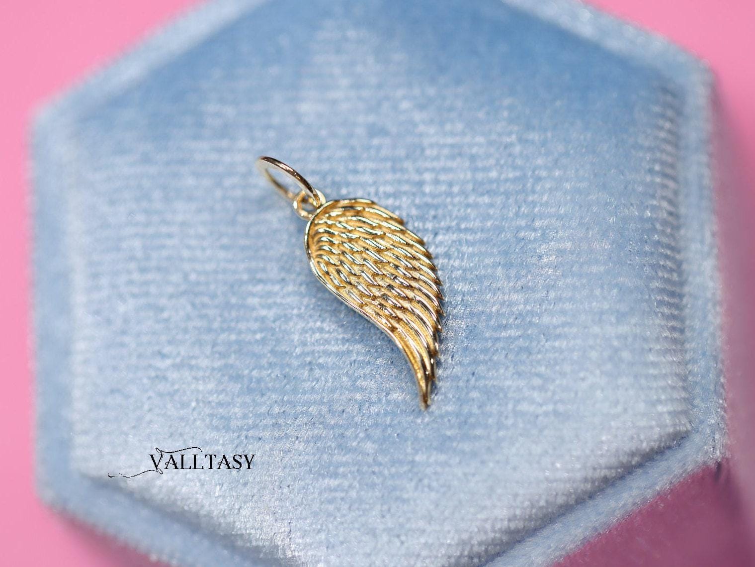 Solid Gold 14K Angel Wing Charm - Valltasy