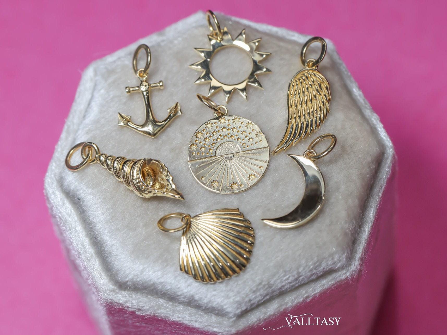 Solid Gold 14K Angel Wing Charm - Valltasy