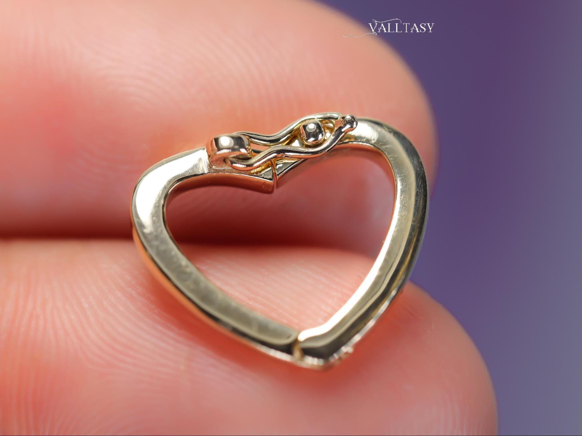 Solid Gold 14K Heart Connector, Charm Holder, Push Lock - Valltasy