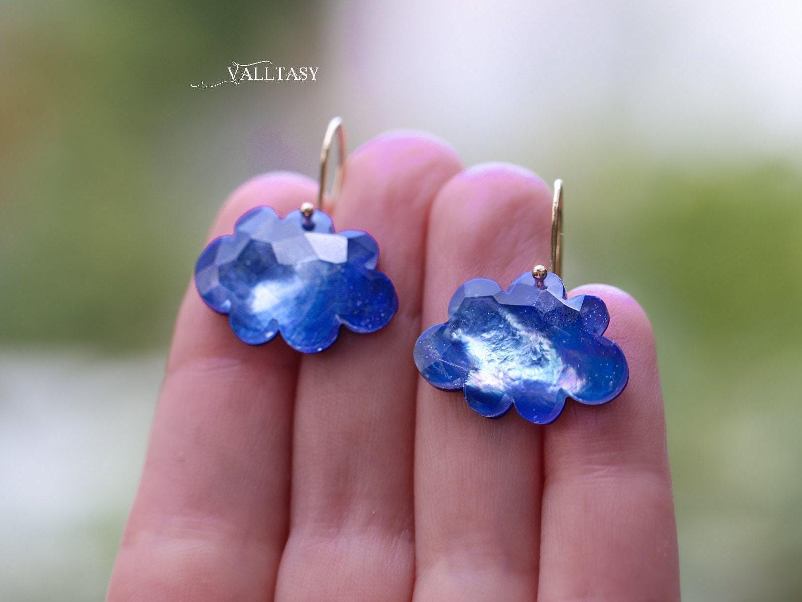 Solid Gold 14K Cloud Earrings, Unique Earrings Design - Valltasy