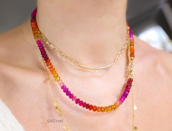 Solid Gold 14K Ruby and Mexican Fire Opal Necklace, Multi Gemstone ...